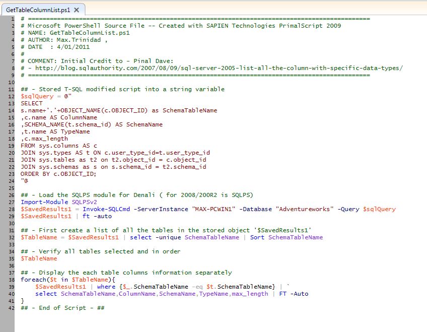 Sql Powershell List Your Db Table Columns Information Max Trinidad The Powershell Front